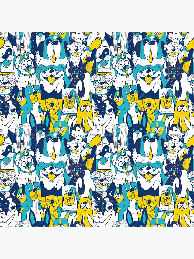 "Goofy Dogs - Blue and Yellow" Poster for Sale by PeachyLitchi | Redbubble