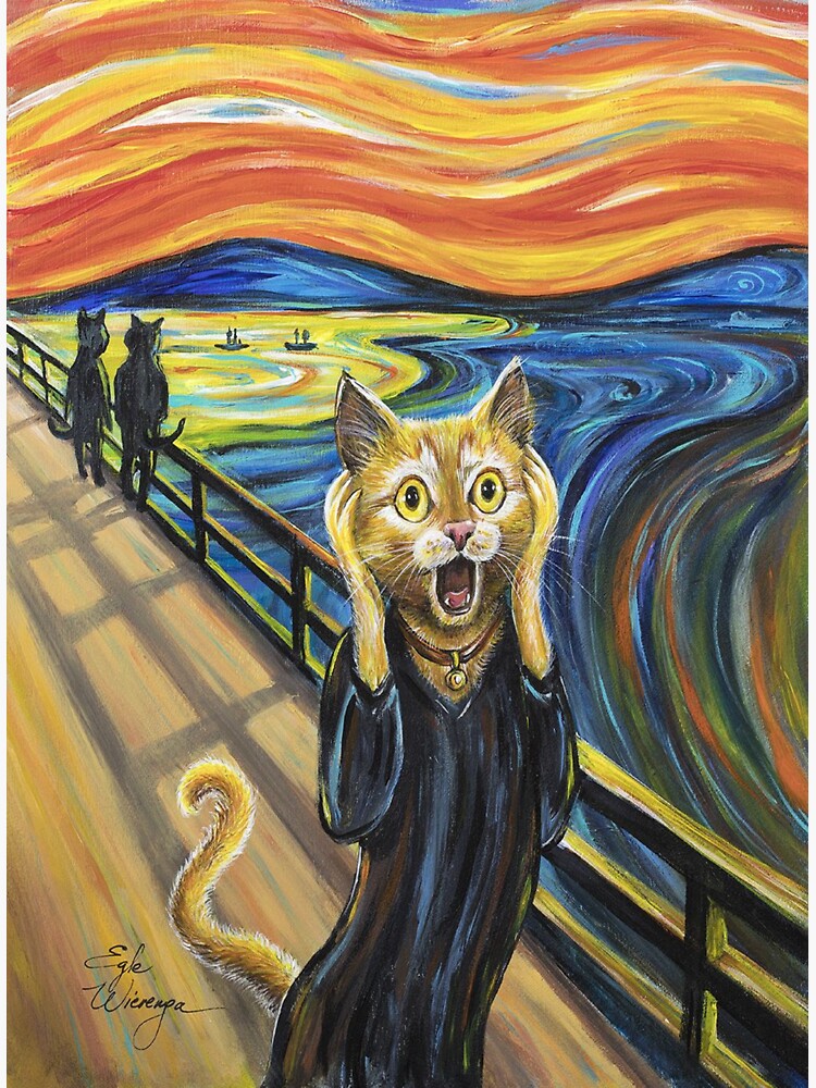 "Edvard Munch The Scream Painting With A Cat" Sticker by maxfunStickers ...
