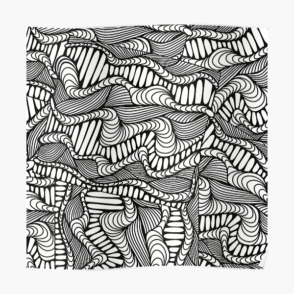 "Black and White Zentangle Wavy Doodle Design" Poster for Sale by ...