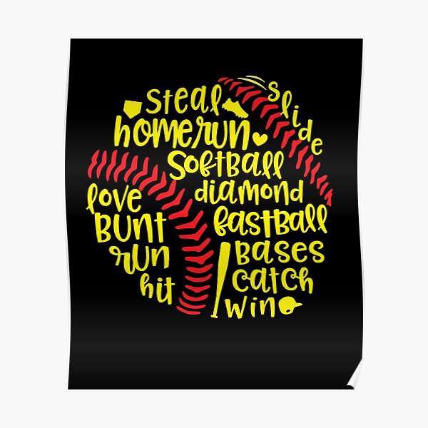 "Softball Player Word Cloud " Poster for Sale by AdventureTee | Redbubble