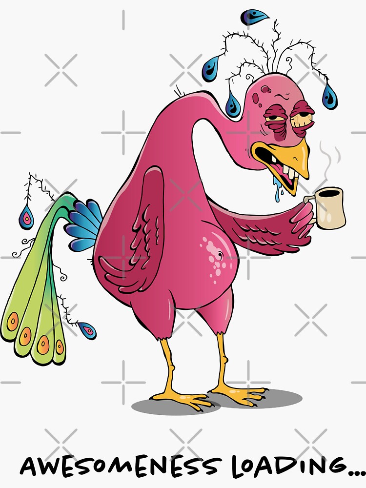"Awesomeness Loading - Peacock Drinking Coffee" Sticker by TheDesignPod ...