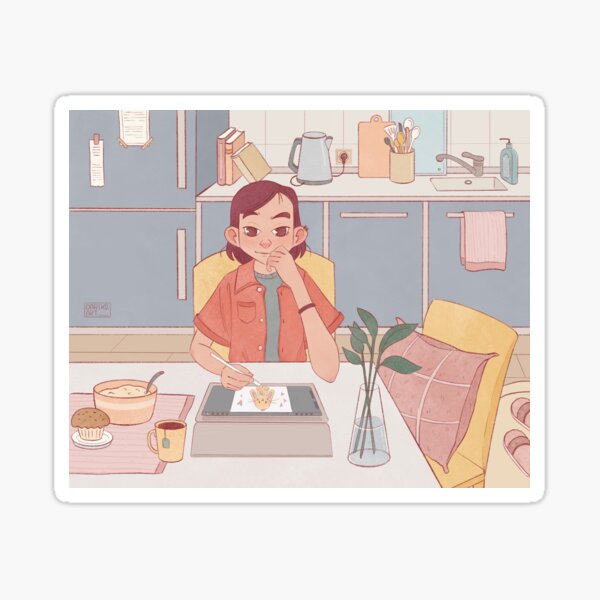 "Work from home girl" Sticker by DarikoArt | Redbubble