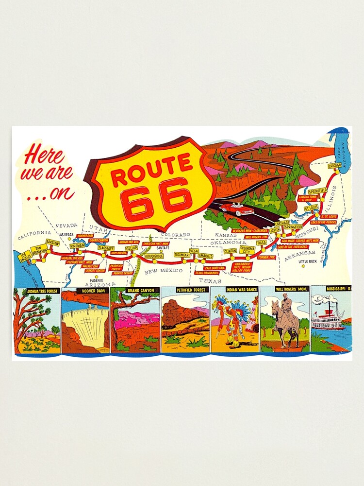 Impression photo « Route 66 Carte Postale Carte Rétro Vintage. Carte ...