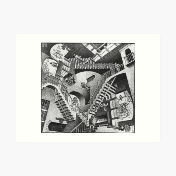 "M.C. Escher - Relativity Black and White Stairs" Art Print for Sale by ...