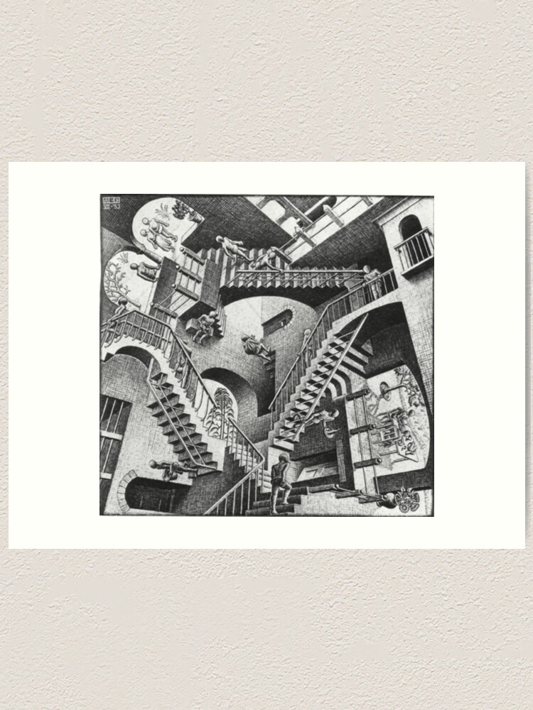 "M.C. Escher - Relativity Black and White Stairs" Art Print for Sale by ...