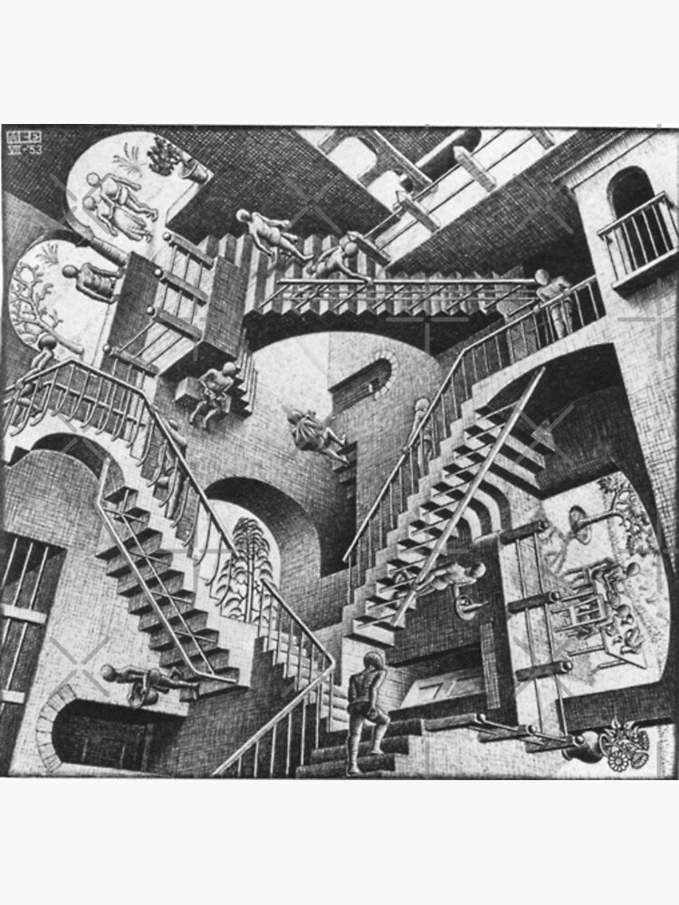 "M.C. Escher - Relativity Black and White Stairs" Art Print for Sale by ...