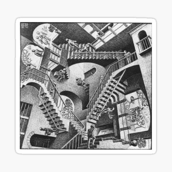 "M.C. Escher - Relativity Black and White Stairs" Sticker by ...