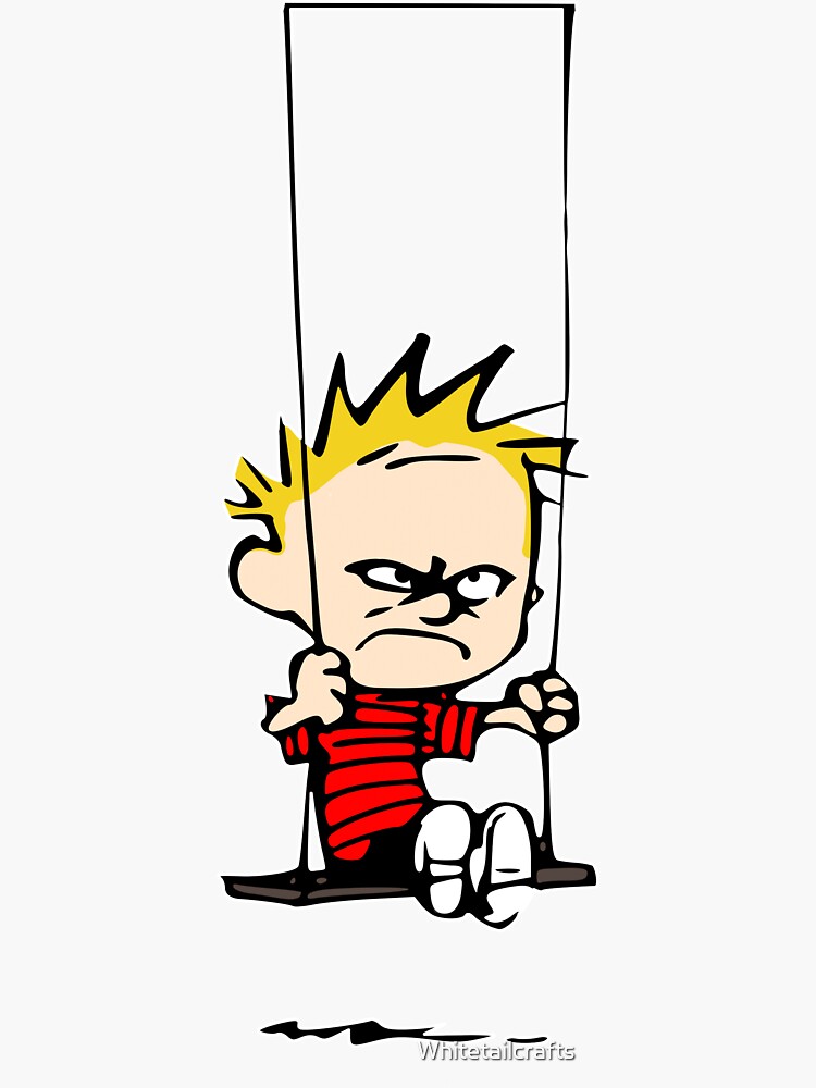 "Grumpy Calvin Swinging on a swing" Sticker by Whitetailcrafts | Redbubble