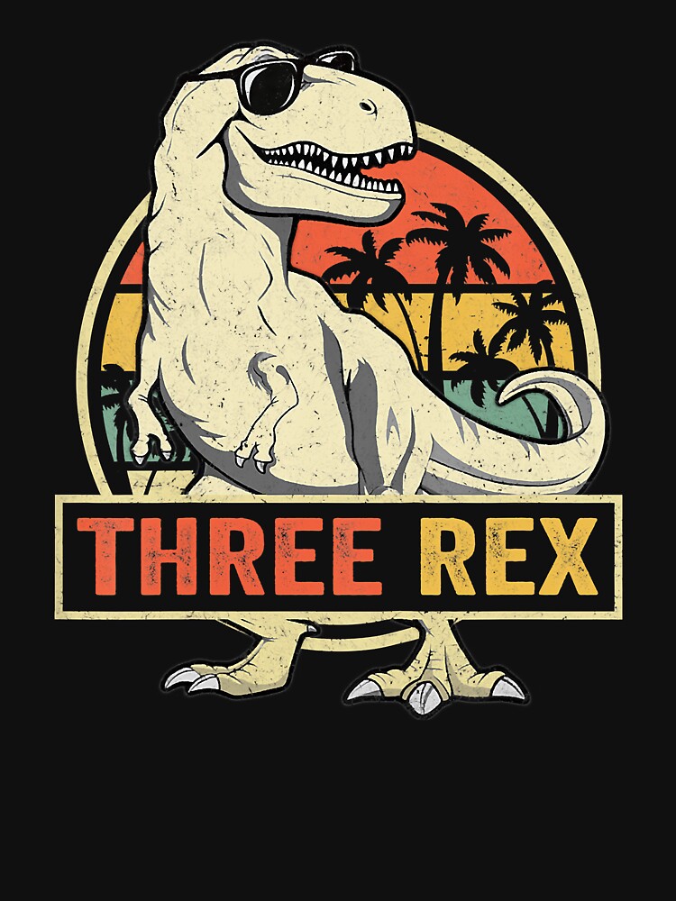 "Kids Three Rex 3rd Birthday Third Dinosaur 3 Year Old" Essential T ...