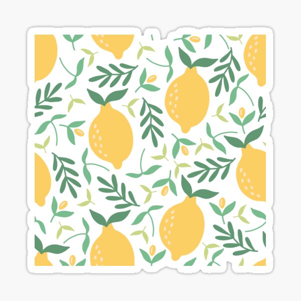 "Bright Whimsical Leafy Green Yellow Lemon " Sticker for Sale by ...