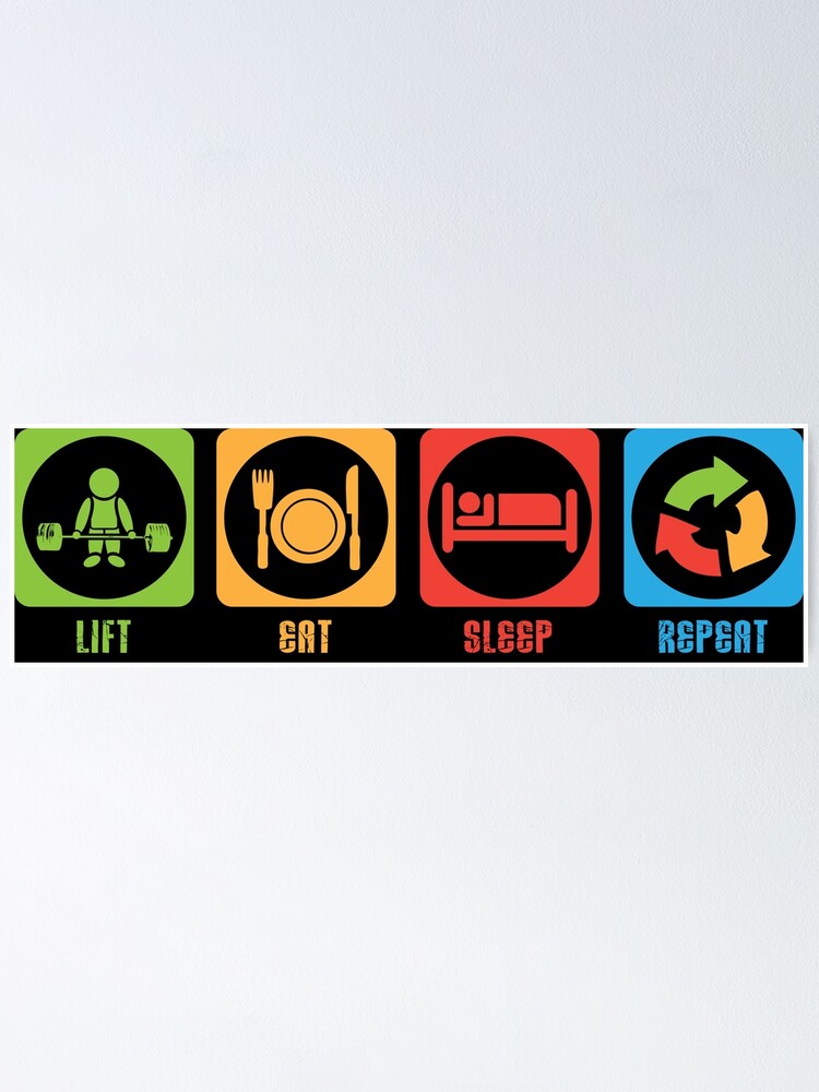 "Lift, Eat, Sleep, Repeat - Pictograms" Poster by mchanfitness | Redbubble