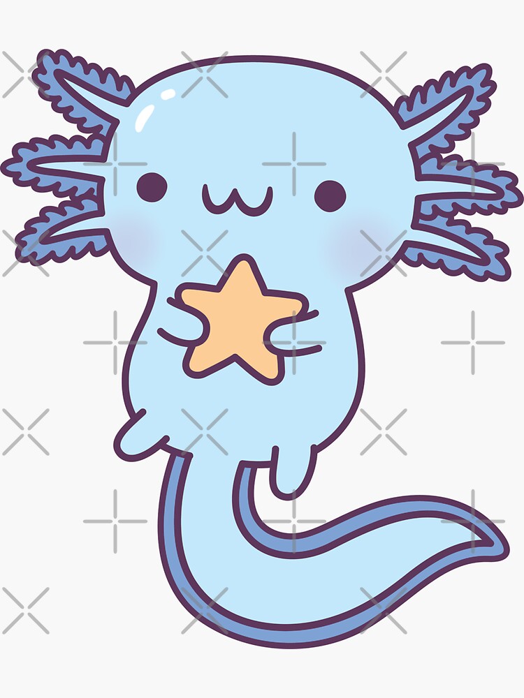 "Cute Blue Axolotl Hugging Star" Sticker for Sale by rustydoodle ...