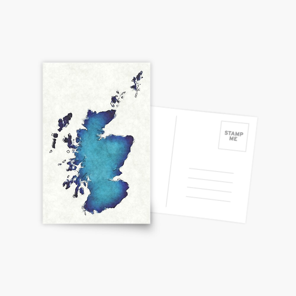"Scotland map with drawn lines and blue watercolor illustration ...