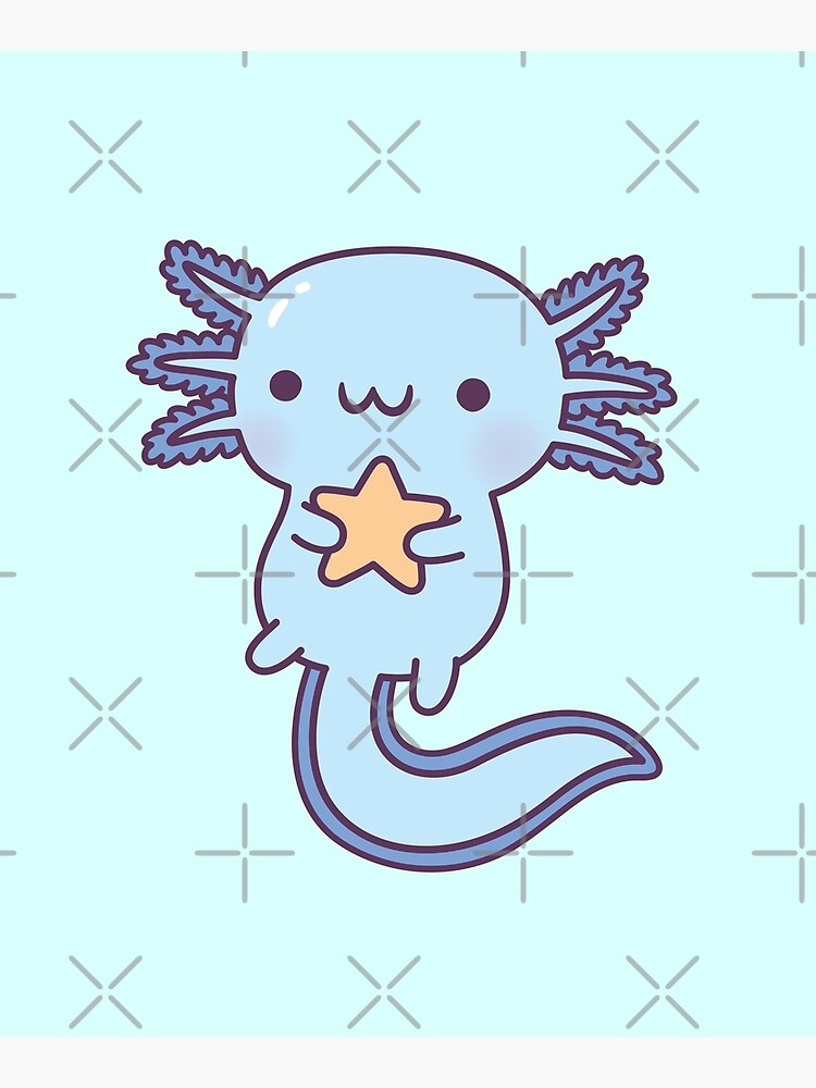 "Cute Blue Axolotl Hugging Star" Mounted Print for Sale by rustydoodle ...