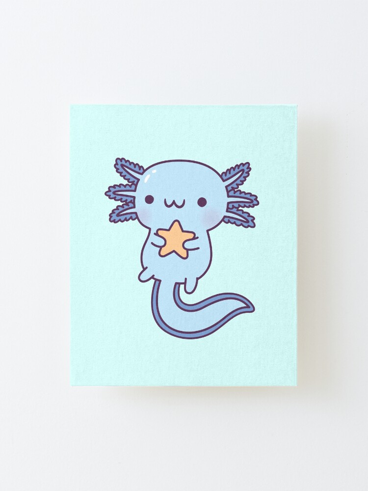 "Cute Blue Axolotl Hugging Star" Mounted Print for Sale by rustydoodle ...