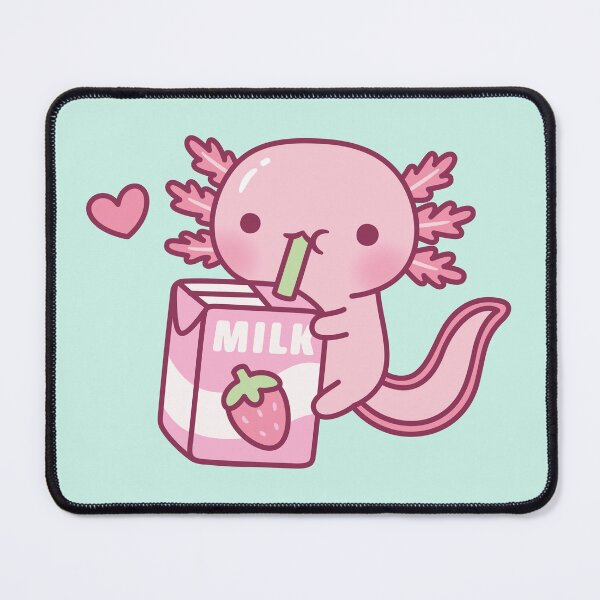 "Cute Axolotl Loves Strawberry Milk Doodle" Mouse Pad for Sale by ...