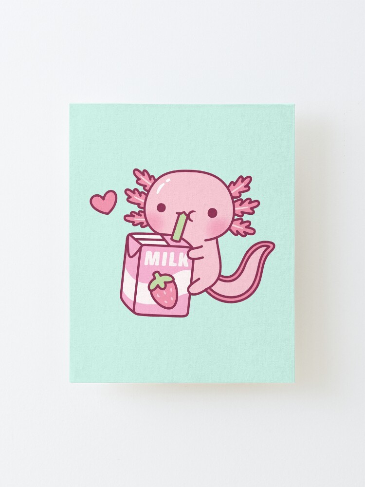 "Cute Axolotl Loves Strawberry Milk Doodle" Mounted Print for Sale by ...