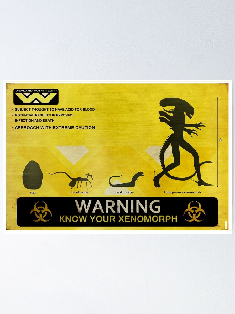 "WARNING KNOW YOUR XENOMORPH" Poster by AlienFanArt | Redbubble
