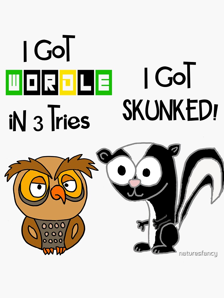 "Funny Wordle Owl and Skunk Word Game Cartoon" Sticker by naturesfancy ...
