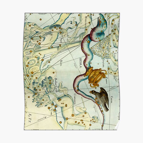 "Antique Hydra Constellation Map" Poster by jadeandjester | Redbubble