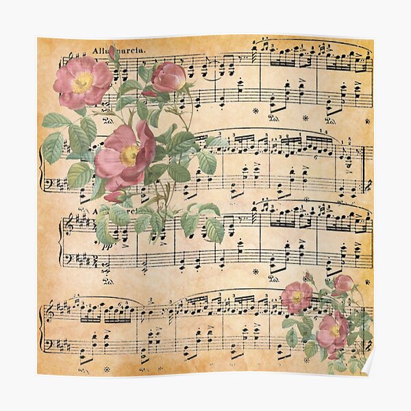 "Antique Floral Sheet Music Design for Music Lovers" Poster by ...
