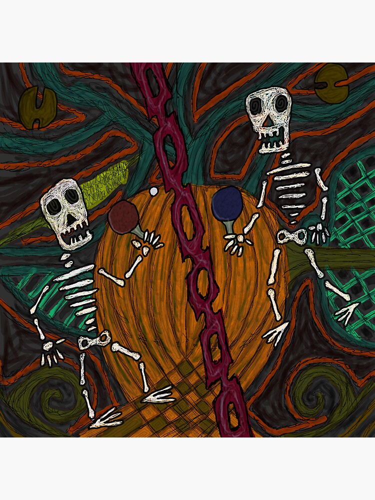 "Skeletons Playing Ping Pong" Sticker by brainrotator | Redbubble