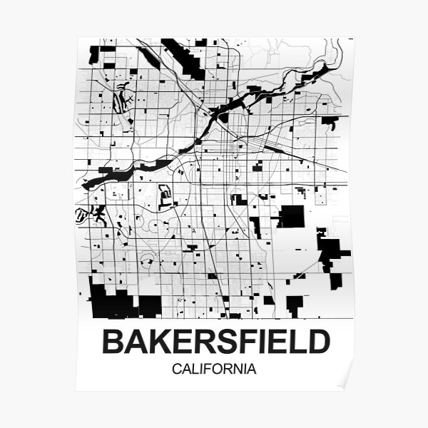 "Bakersfield Black white Map Art California USA" Poster for Sale by ...
