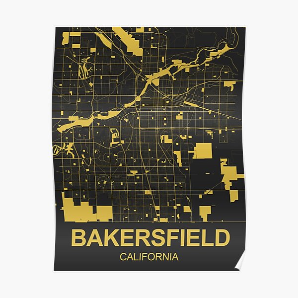 "Bakersfield Black Gold Map Art California USA" Poster for Sale by ...