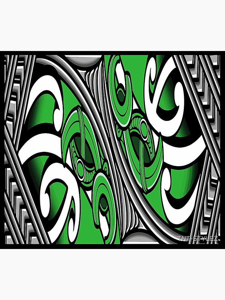 "TNT - maori design with carving pattern border - GREEN" Poster for ...