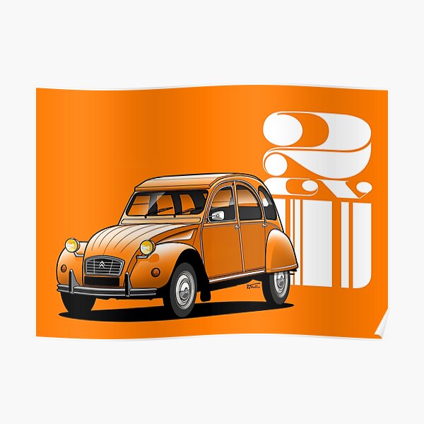 "Deux Cheveux 2CV 3/4 outline graphic illustration " Poster for Sale by ...