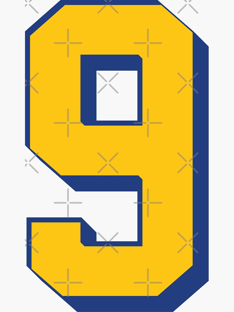 "Jersey Number 9 Yellow and Blue" Sticker by jiromie | Redbubble