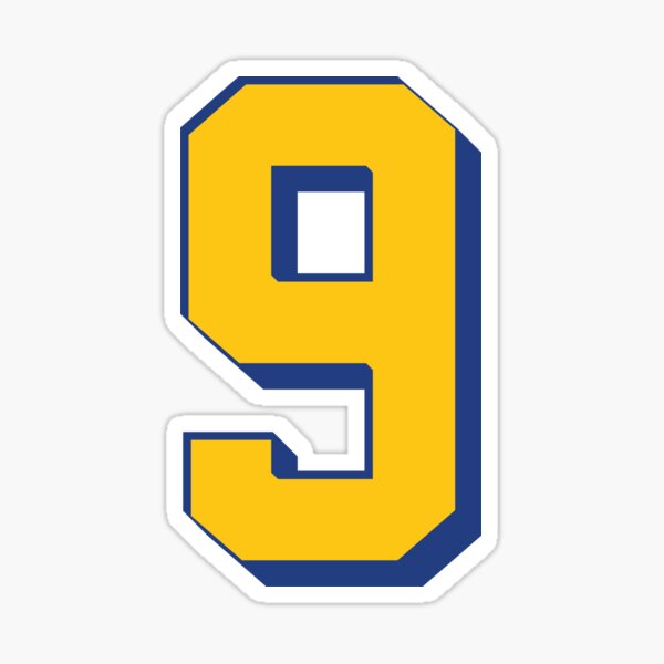 "Jersey Number 9 Yellow and Blue" Sticker by jiromie | Redbubble