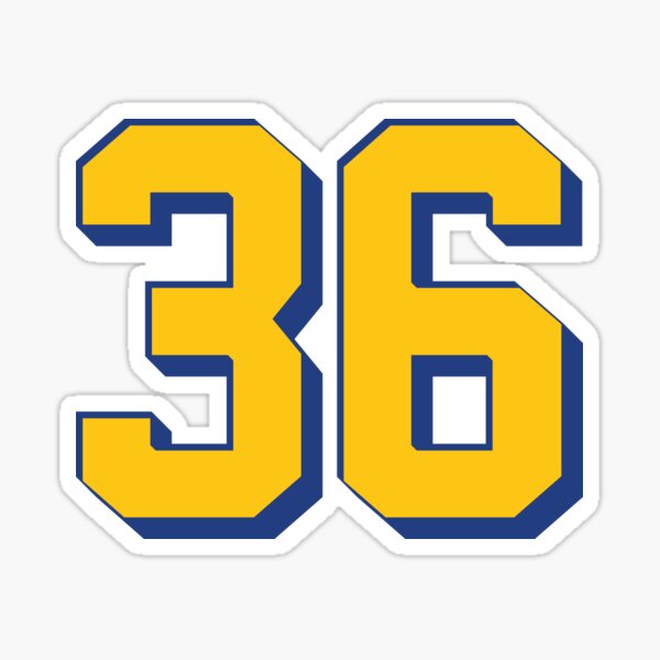 "Jersey Number 36 Yellow and Blue" Sticker by jiromie | Redbubble