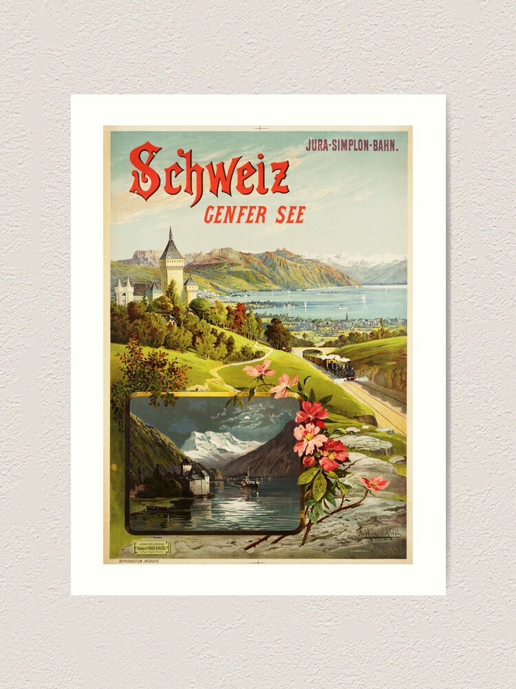"SCHWEIZ Genfer See LAKE GENEVA 1895 by Hugo D' Alesi Vintage Tourism ...