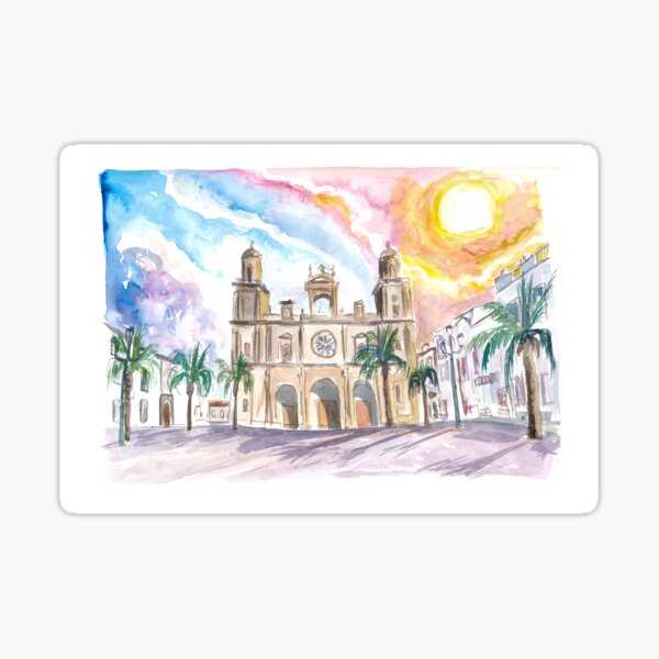 "Las Palmas de Gran Canaria Cathedral Scene With Sunset And Plaza ...