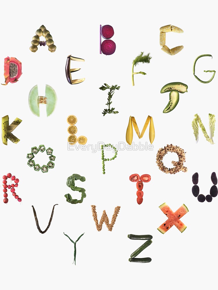 "Food Alphabet - Fruits, Grains & Veggies - Phonetic Alphabet" Sticker ...
