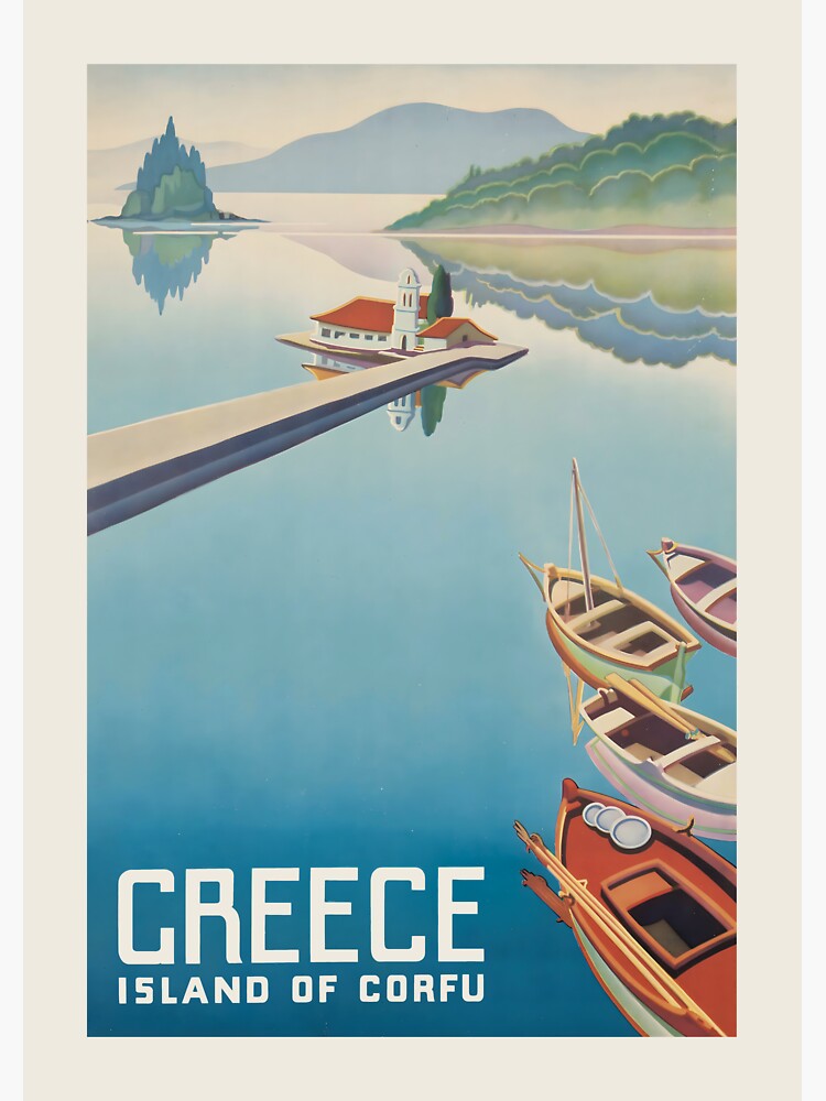 " Corfu - Vintage greek travel poster, 1954" Sticker by GOST2046 ...