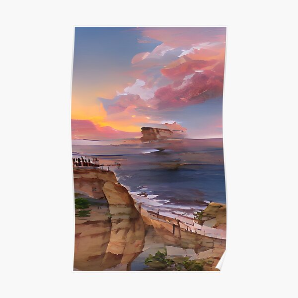 "Ocean Sunset Cliff" Poster for Sale by FirefliesSpace | Redbubble