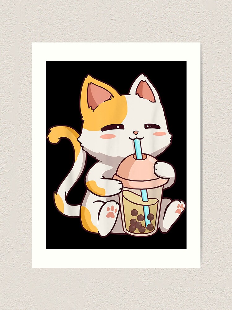 "Boba Tea Bubble Cat Kawaii Neko Anime Cute Cat Boba" Art Print for ...