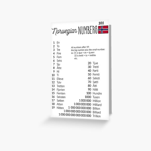 "Norwegian Numbers, learn Norwegian, cheat-sheet" Greeting Card by ...