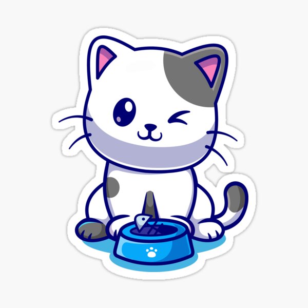 "Cute Baby Cat Eat Fish" Sticker for Sale by poci5419 | Redbubble