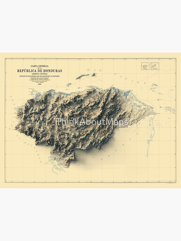 Póster «Mapa en Relieve de Honduras de 1933 renderizado digitalmente en ...