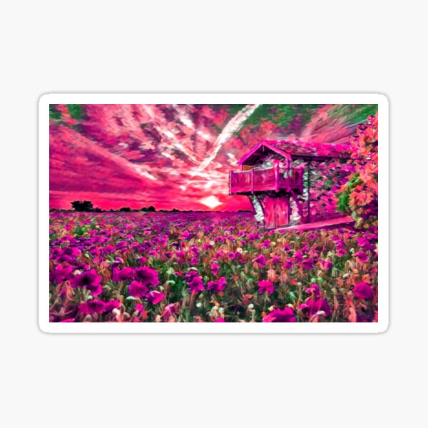 "Secret house in a magic flowery land" Sticker by BALCONYDOORS | Redbubble