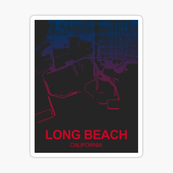 "Long Beach Map Art Pink Blue California USA" Sticker for Sale by ...