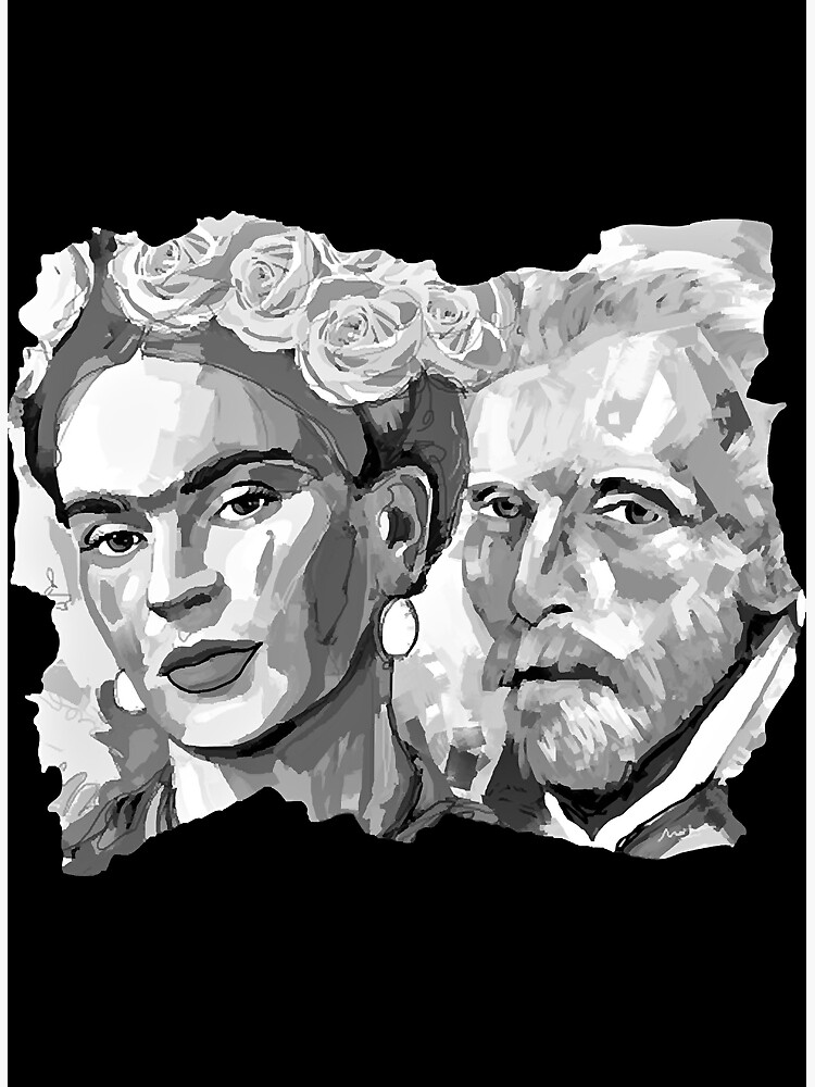 "Frida Kahlo and Van Gogh Black and White 3 " Poster for Sale by ...