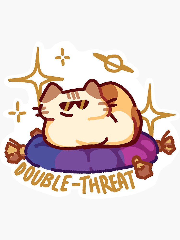 ""Double-Threat" Discrete Bisexual Pride Sticker/Pin and Cat with Sunglasses" Sticker for Sale ...