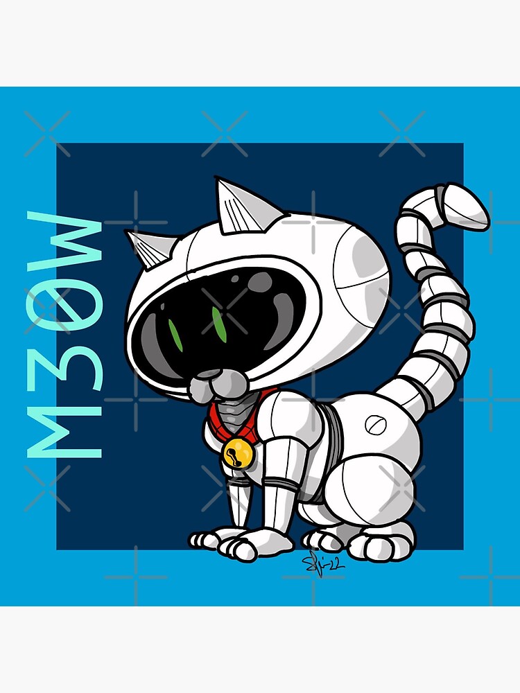 "Robo kitty white, blue background" Sticker for Sale by Pittstop ...