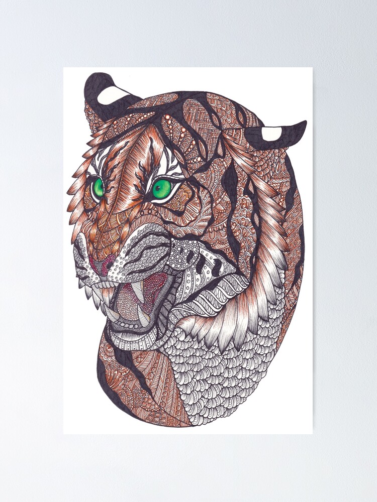 "Zentangle Art Snarling Sumatran Tiger" Poster for Sale by TemplemanArt ...