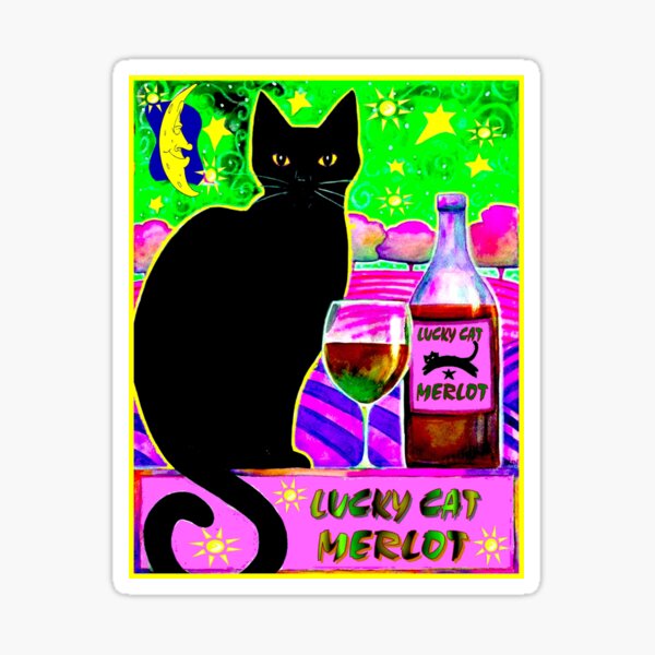 "LUCKY CAT; Merlot Abstract Whimsical Print" Sticker by posterbobs ...
