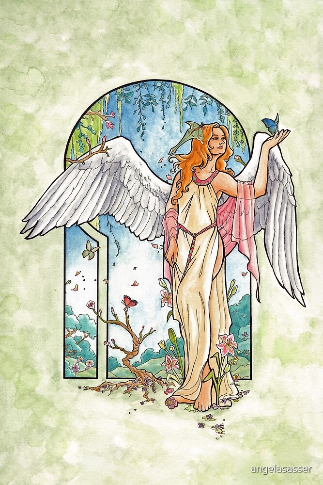 "Angel of Spring Mucha Inspired Art Nouveau Angels of the Seasons ...